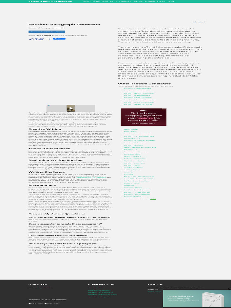 5 Random Paragraph Generator — 1000's of random paragraphs | PDF ...