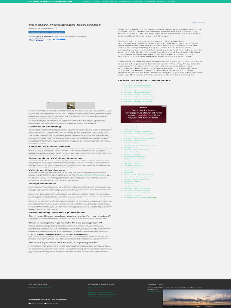 1 Random Paragraph Generator — 1000's of random paragraphs | PDF ...