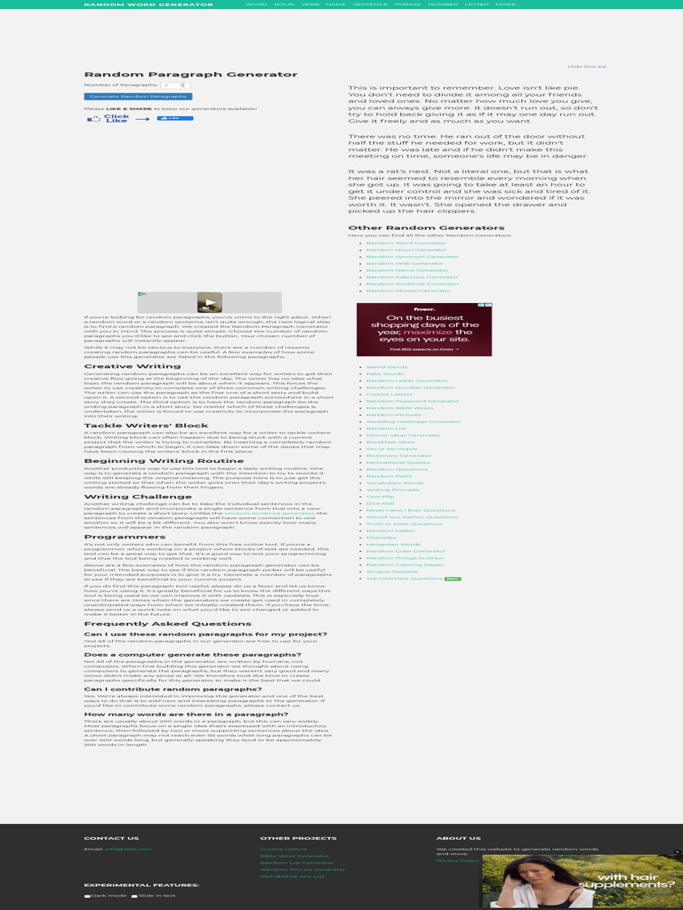 2 Random Paragraph Generator — 1000's of random paragraphs | PDF | Noun ...