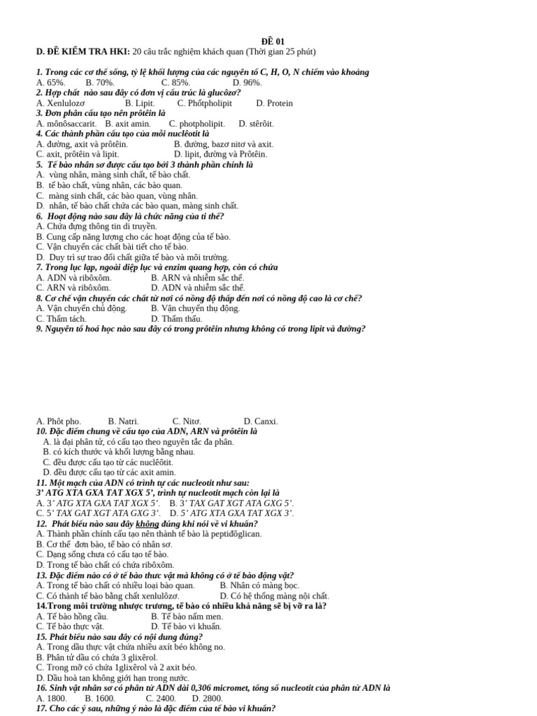 3 ĐỀ tham khẢo kiỂm tra hỆ sỐ 2 - sinh 10 - hk1 | PDF