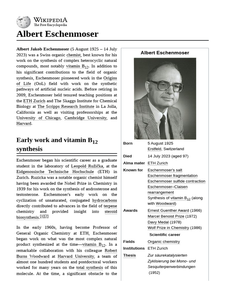 Albert_Eschenmoser | PDF | Biomolecules | Organic Compounds