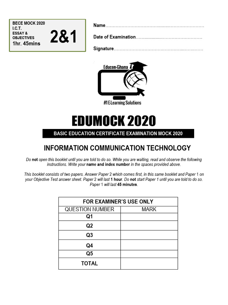 Edumock - 2020 Bece Mock (January) Ict | PDF | Icon (Computing) | Word ...