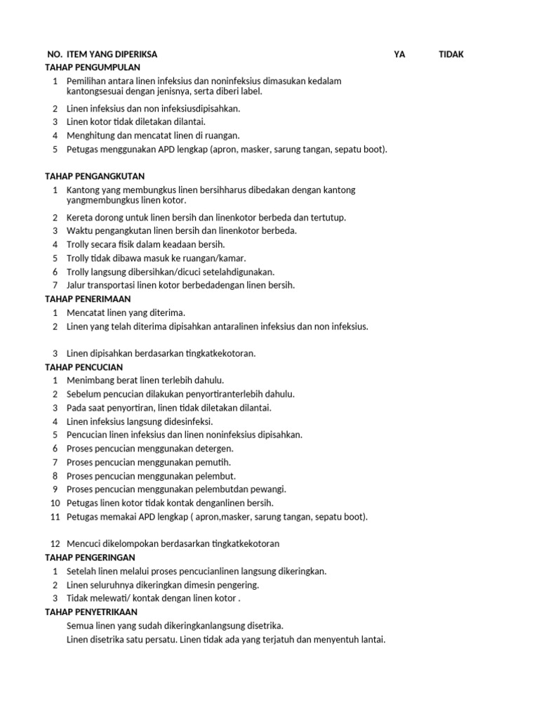 Checklist Audit CSSD Laundry | PDF