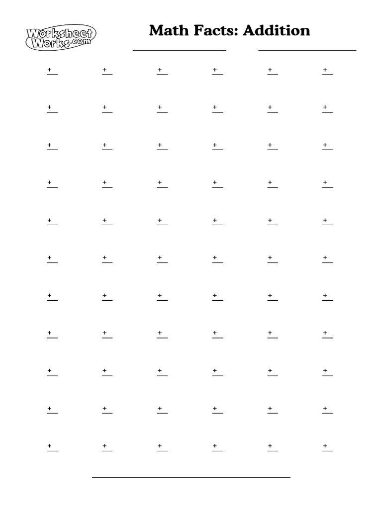 WorksheetWorks Math Facts Addition 1 | PDF