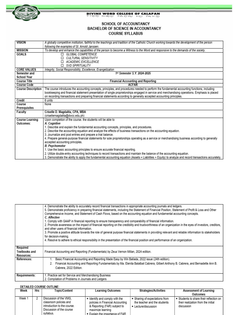 Syllabus ACFAR SY2425 For Upload | PDF | Debits And Credits | Accounting
