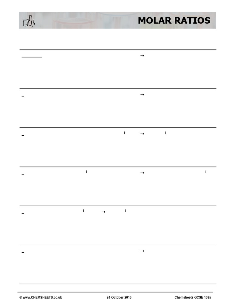 Molar Ratios Worksheet Answers | PDF