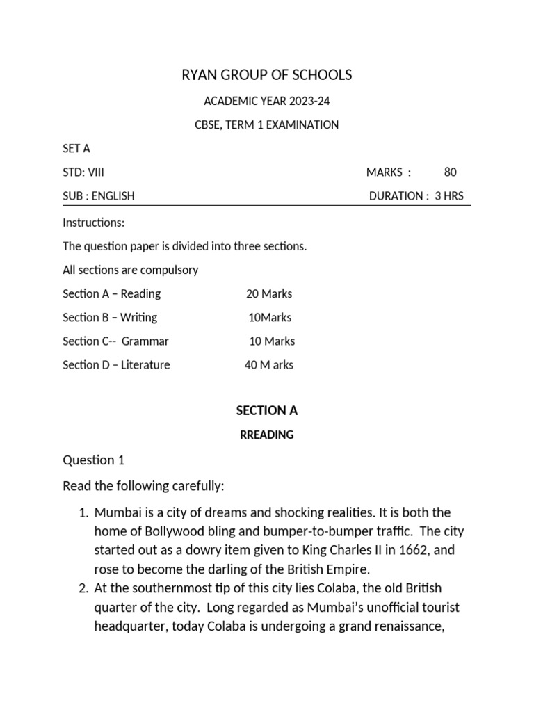 8th STD Term 1 English Paper 18 | PDF | Grammar | Language Mechanics