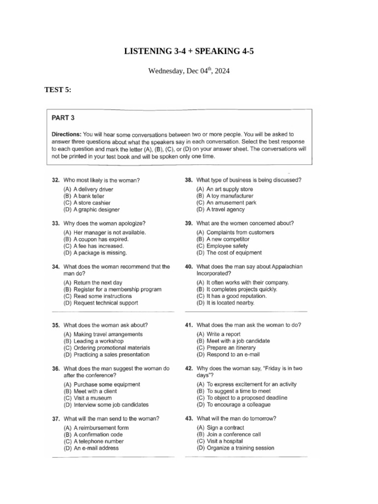 DPT24710 - Listening Part 3+4 T4-T5 | PDF