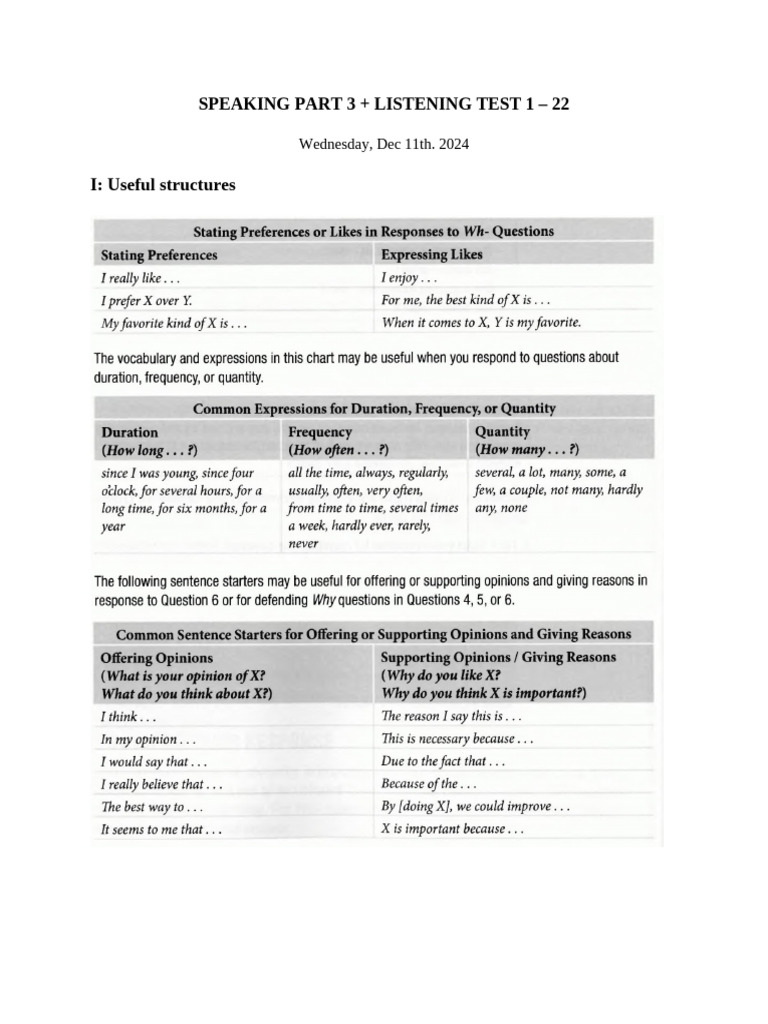 DPT24710 - Speaking Part 3 - Listening Test 1 -22 | PDF