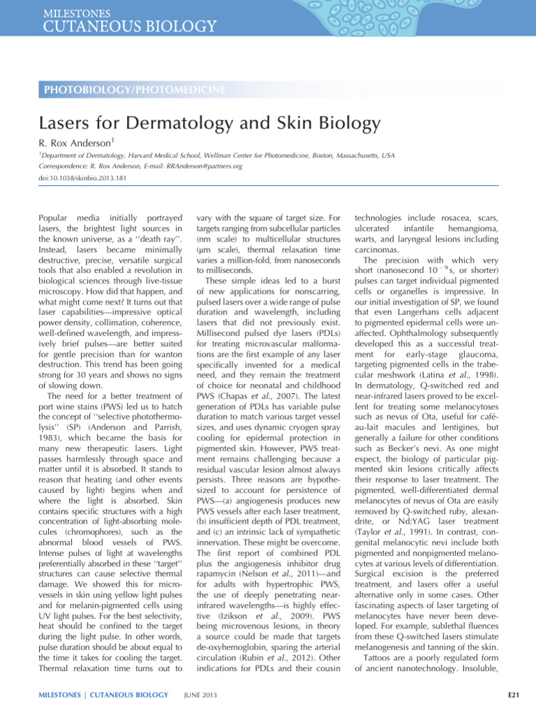 Lasers For Dermatology and Skin Biology | PDF | Laser | Microscopy