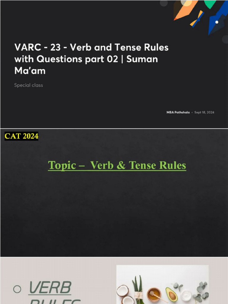 VARC 23 Verb and Tense Rules With Questions Part 02 Suman Maam With Anno | PDF