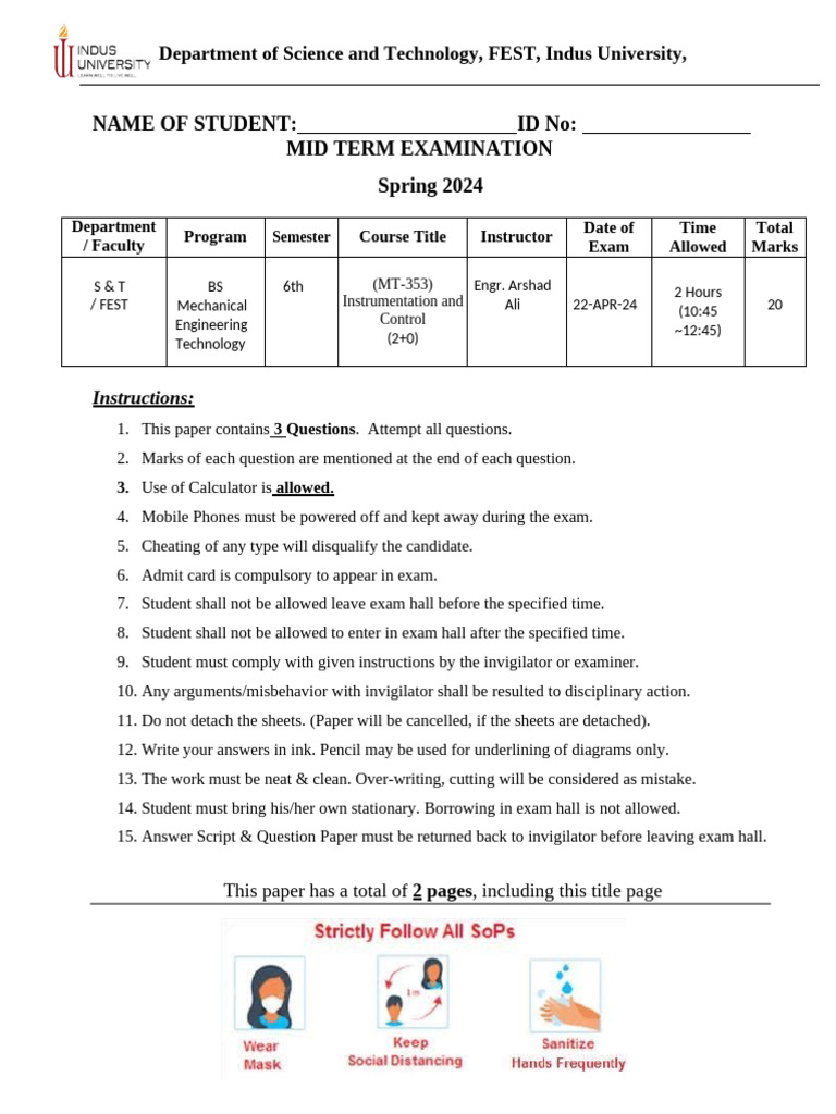 Midterm Exam: Instrumentation & Control | PDF