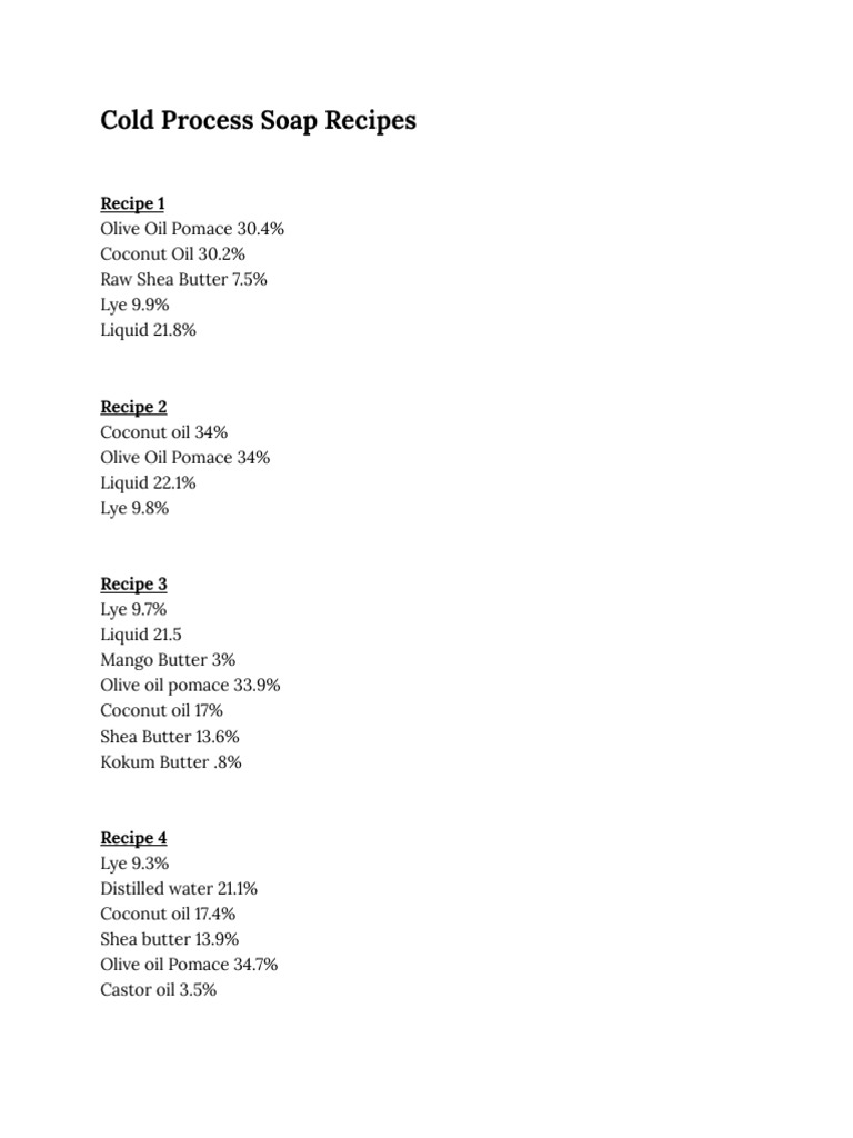 Cold Process Recipes | PDF