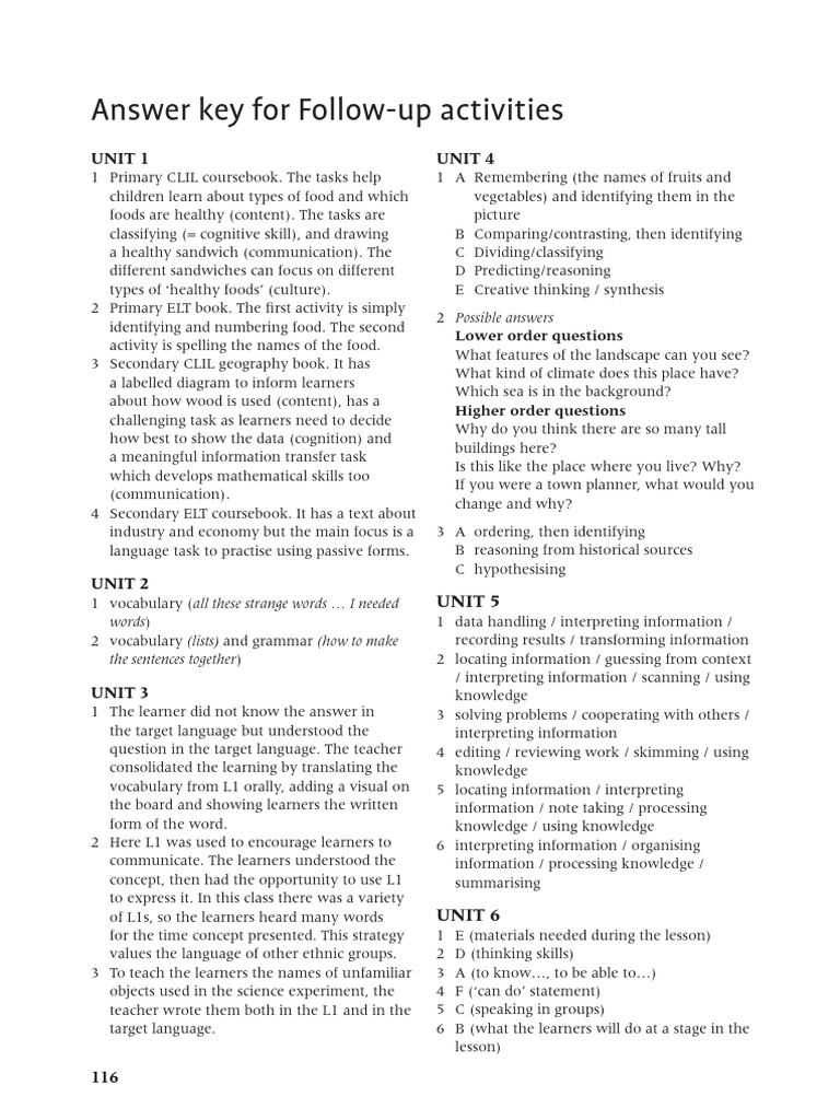 Answer Key - TKT CLIL - Units 1 To 17 | PDF | Learning | Second Language
