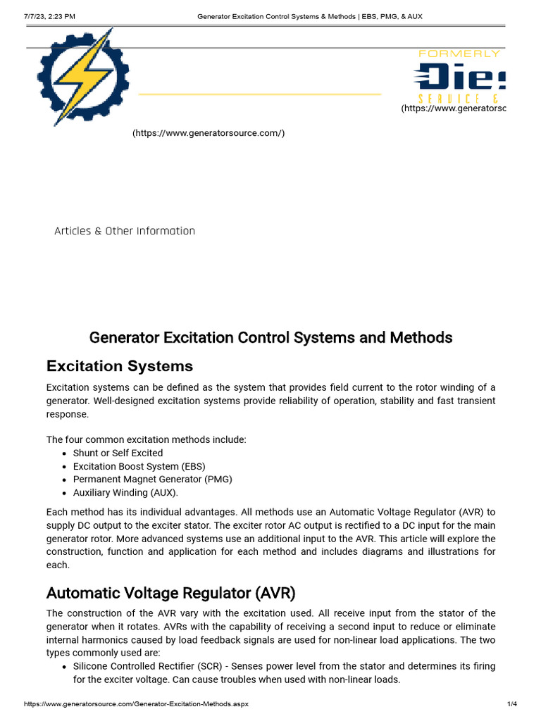Generator Excitation Control Systems & Methods _ EBS, PMG, & AUX | PDF ...
