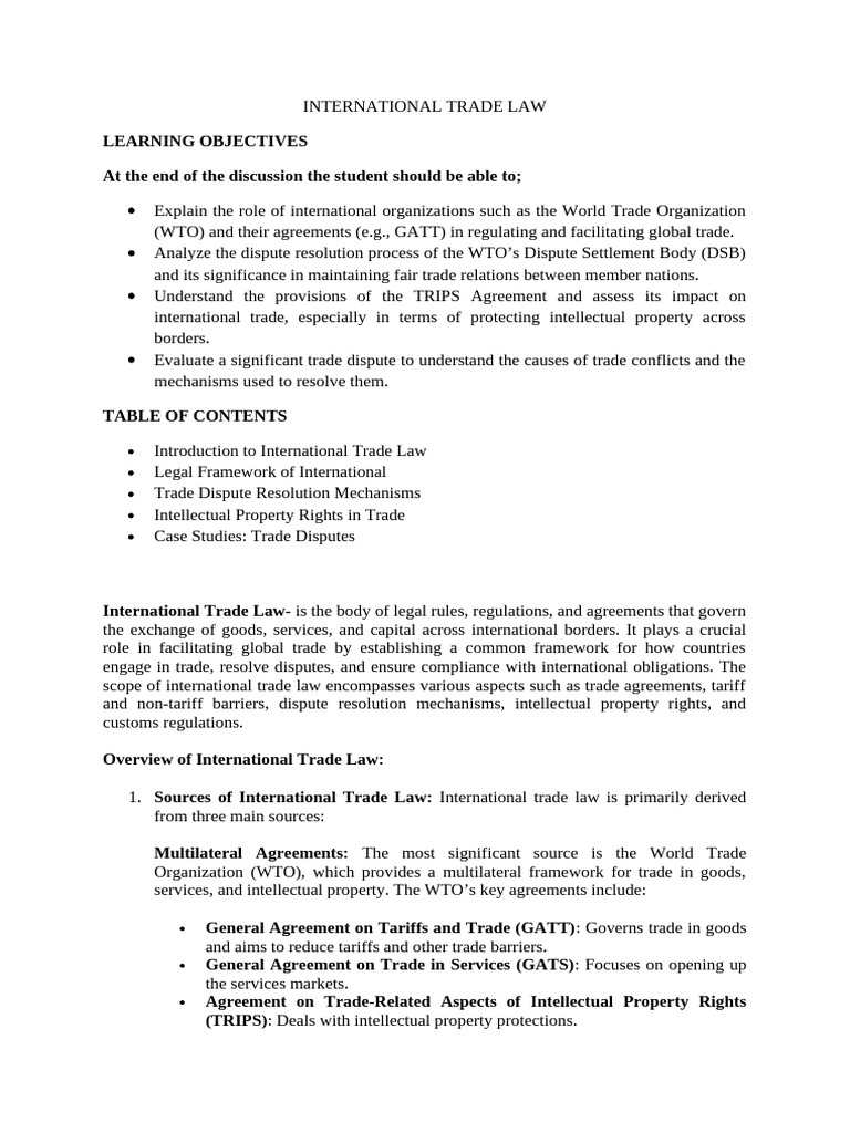 International Trade Law | PDF | World Trade Organization | Trips Agreement