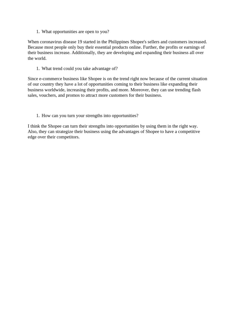 Opportunities For SWOT ANALYSIS IN SHOPEE - Edited | PDF