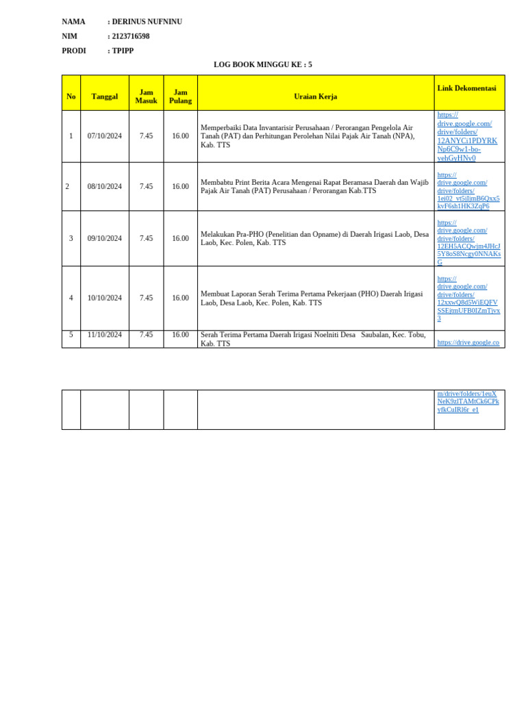 Log Book Magang DERINUS NUFNINU Week 5 | PDF