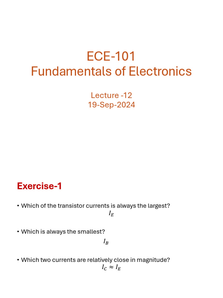 Lec12 19sep | PDF | Bipolar Junction Transistor | Electrical Circuits