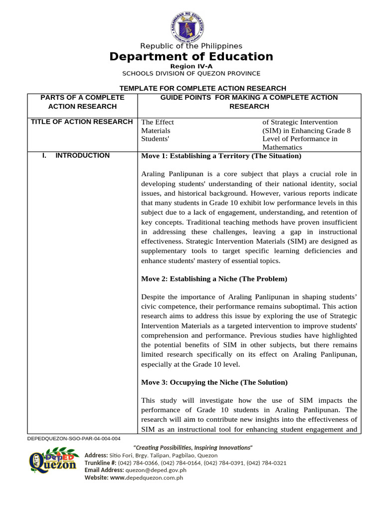 Action Research Math Grade 8 2024 2025 | PDF | Teachers | Teaching Method