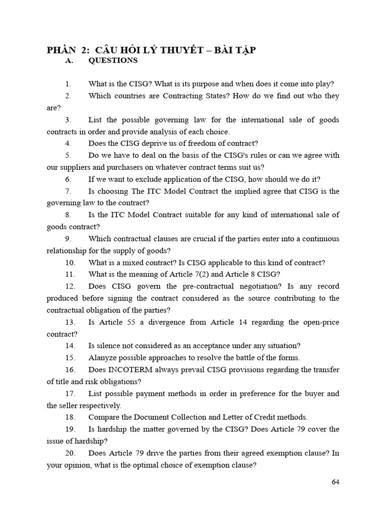 CISG and International Sales Law FAQ | PDF
