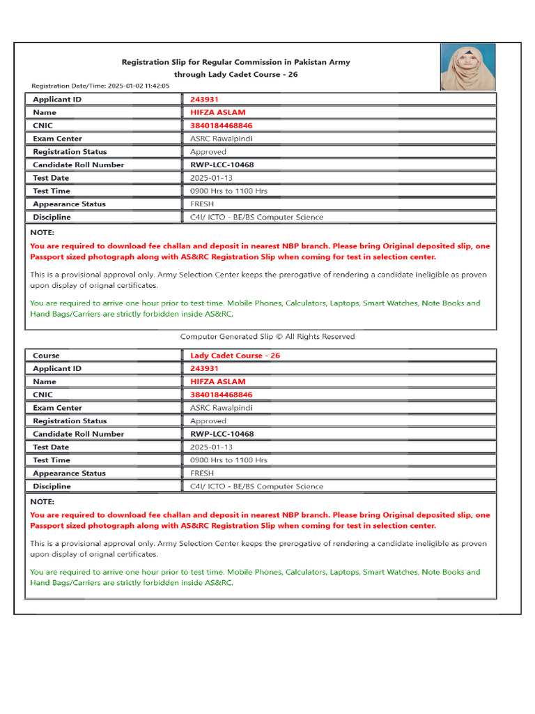 Registation Slip | PDF