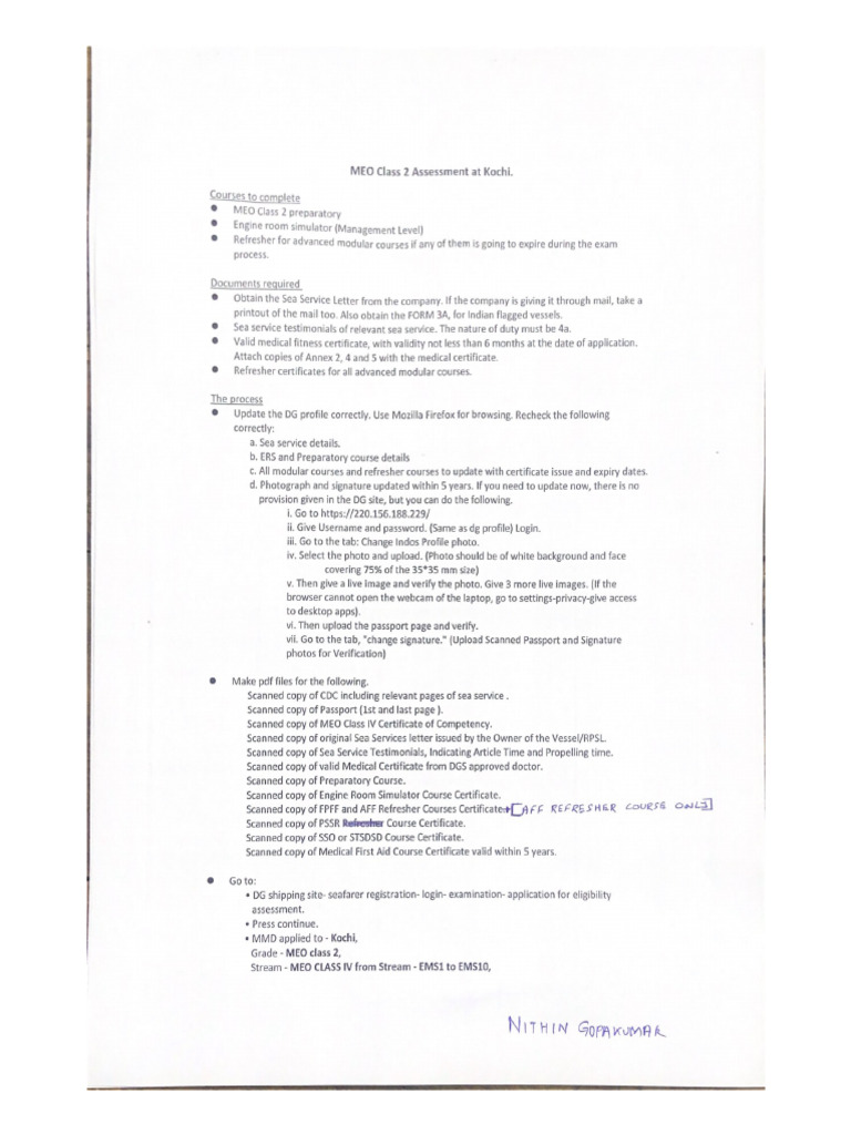 Raj Kumar Checklist_MEO Class 2 Assessment at Kochi. | PDF