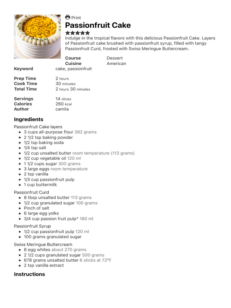 Passionfruit Cake - Pies and Tacos | PDF | Cakes | Baking
