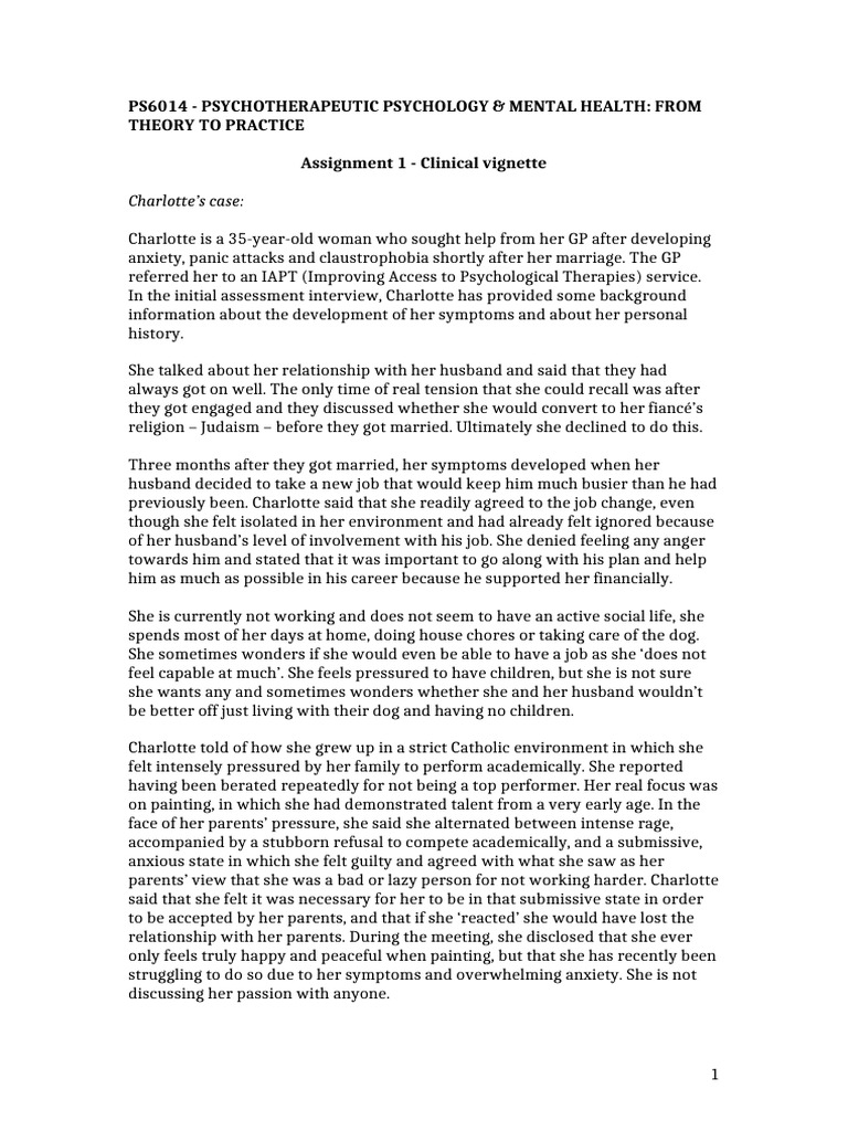 PS6014 Clnical Vignette 2023-24-1 | PDF | Psychotherapy | Clinical ...