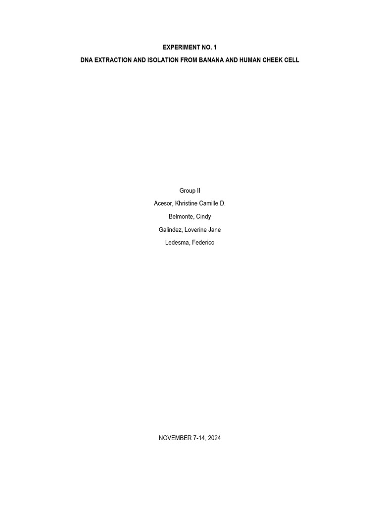 DNA Extraction from Banana and Cheek Cells | PDF | Filtration | Dna
