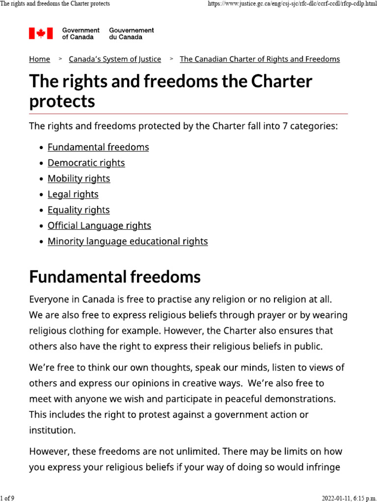 The rights and freedoms the Charter protects | PDF