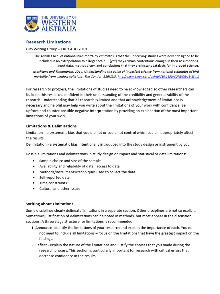 GRSWG Limitations 030818 | PDF | Sampling (Statistics) | Methodology