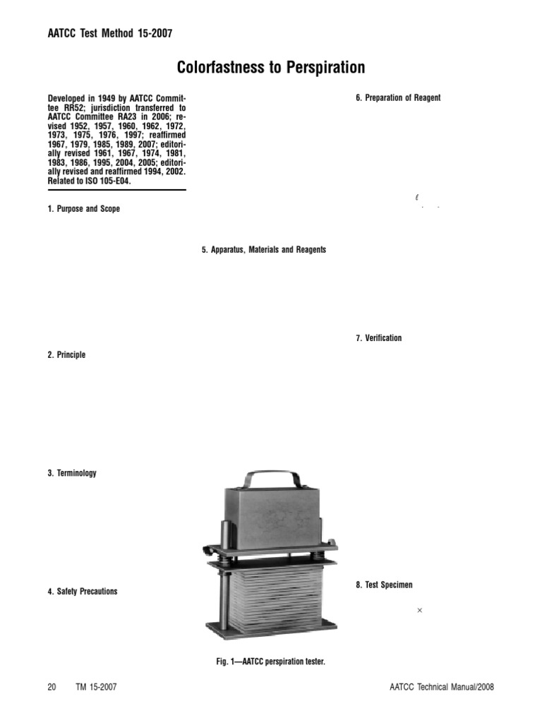 AATCC 15-2007 Colorfastness To Perspration | PDF | Textiles | Ph