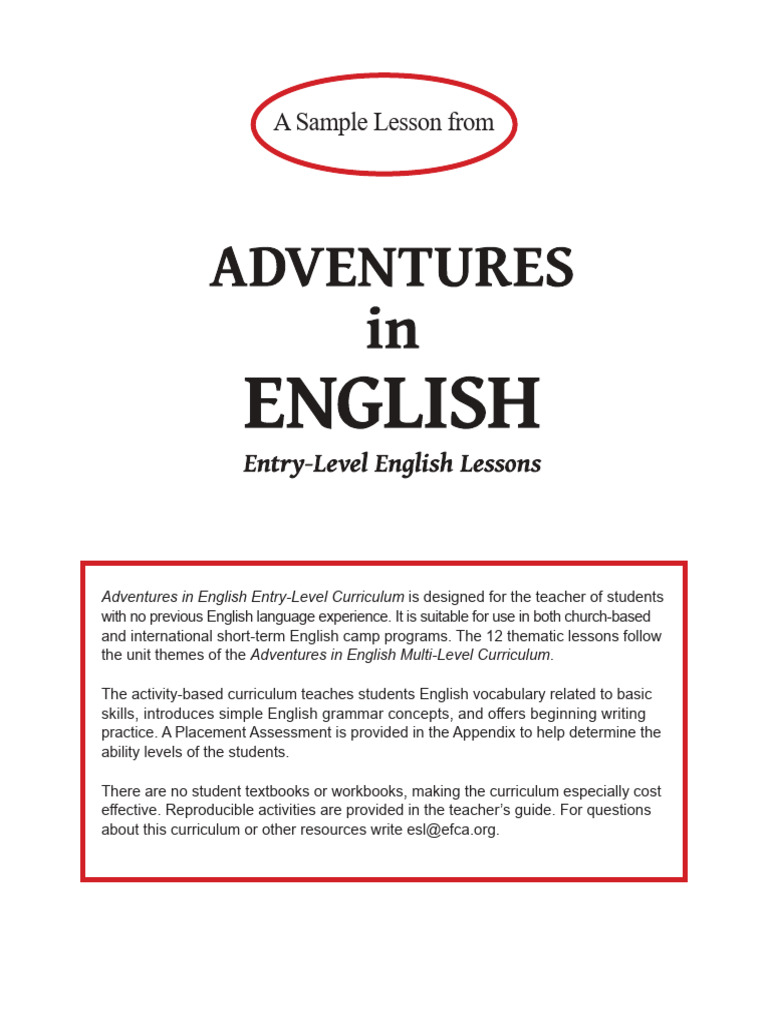 Entry-Level English Curriculum Sample Lesson | PDF