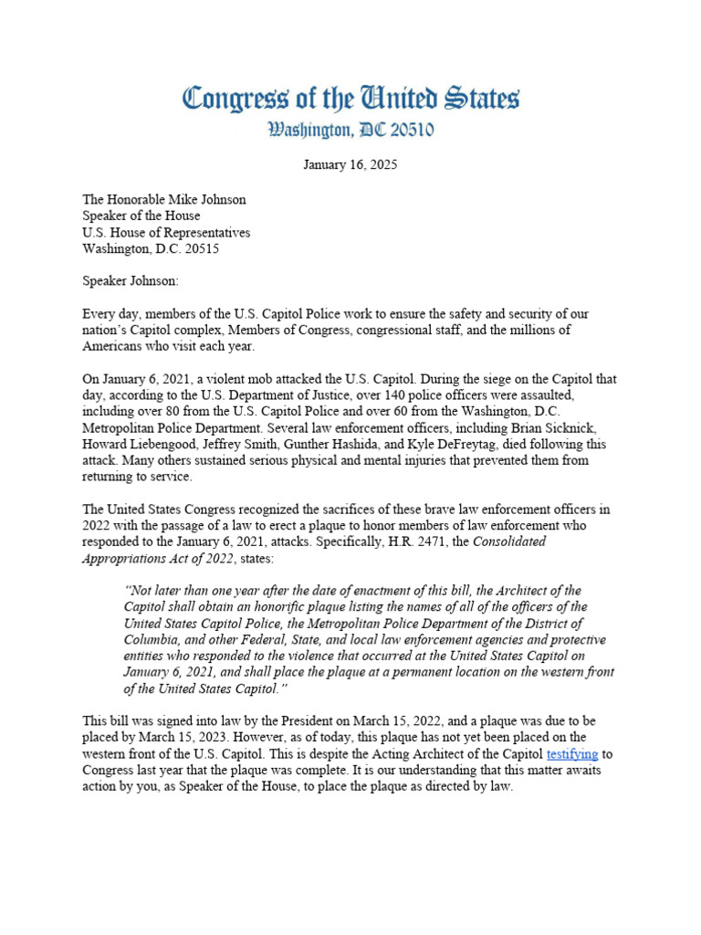 Urgent Request for Capitol Police Plaque | PDF | Legislative Branch Of ...