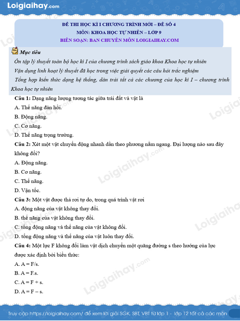 De Thi Hoc Ki 1 KHTN 9 Ket Noi Tri Thuc de So 4 1733299682 | PDF