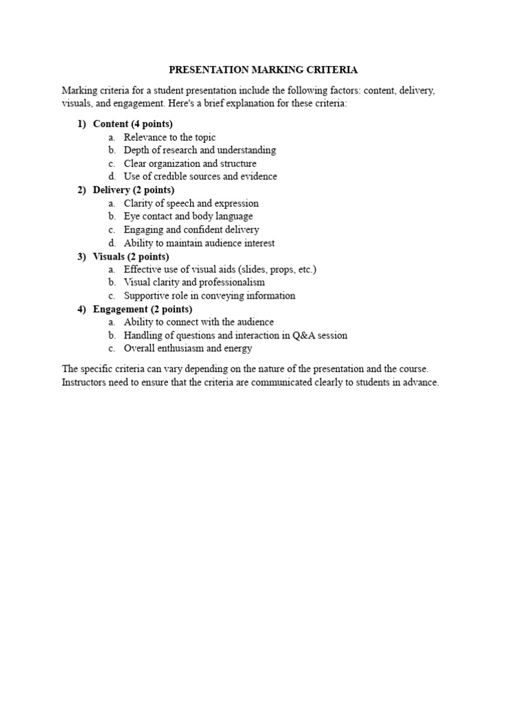 Presentation Marking Criteria | PDF