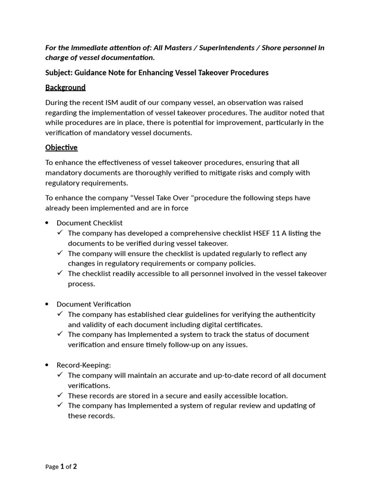 Guidance Note - Enhancing Take Over Policy procedure - | PDF