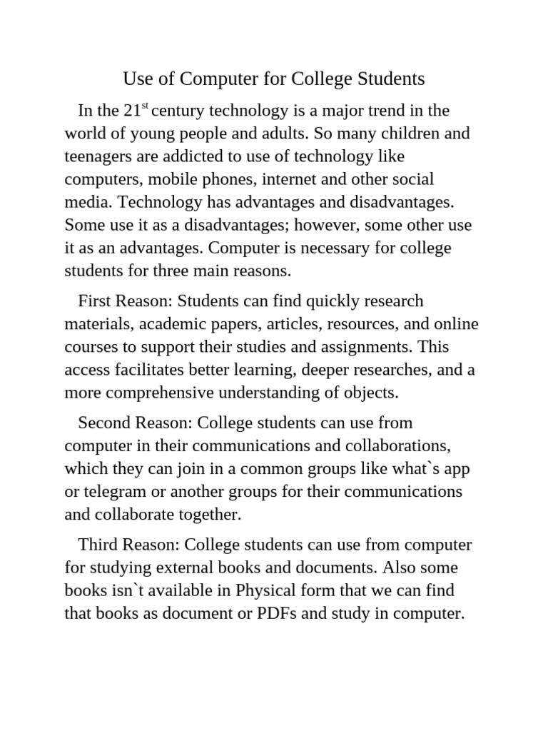 Use of Computer For College Students | PDF