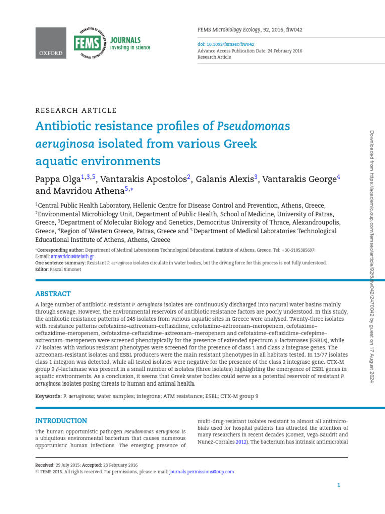 Antibiotic Resistance Profiles of Pseudomonas | PDF | Beta Lactamase ...