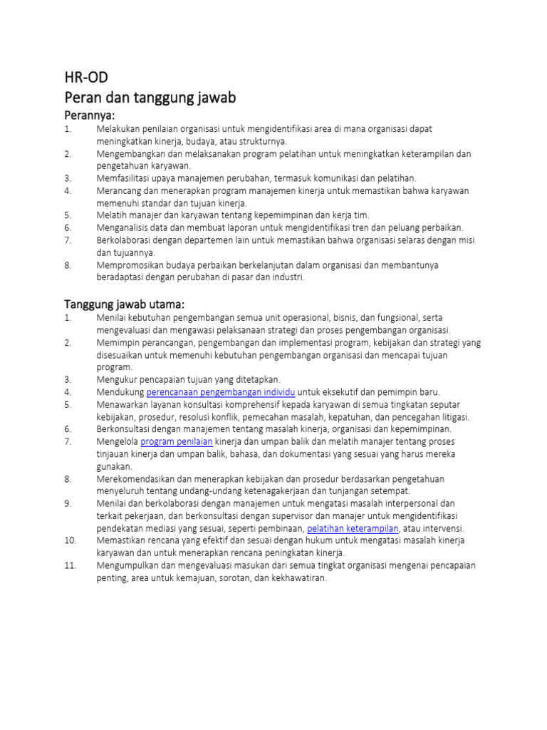 Peran dan Tanggung Jawab HR-OD | PDF