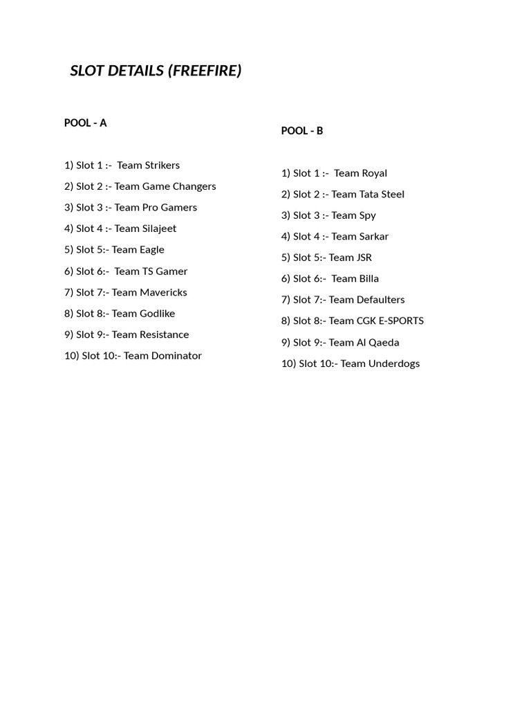 FreeFire Team Slot Overview | PDF