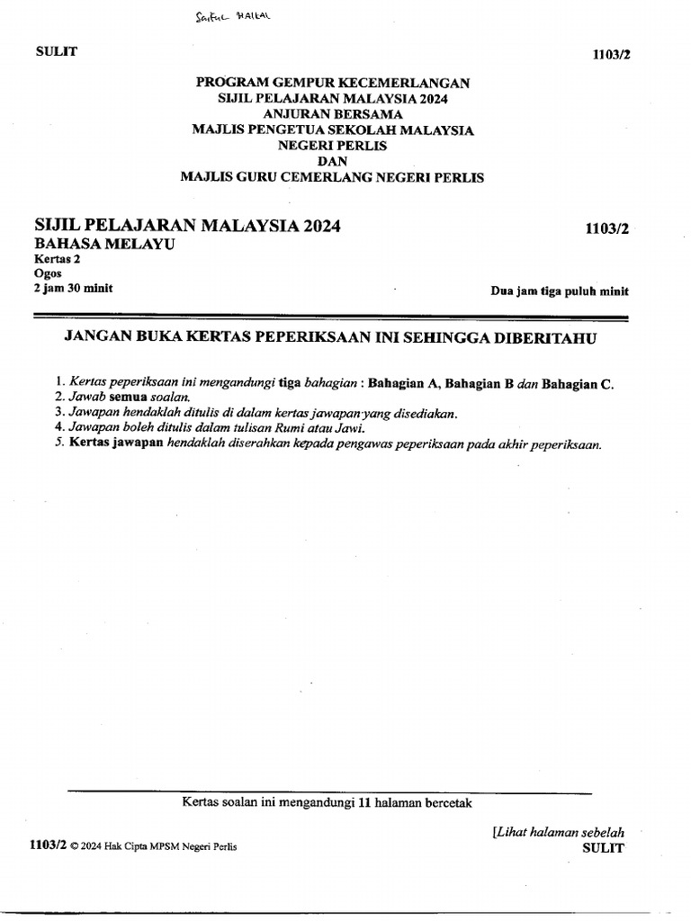Trial K2 BM SPM 2024 - Perlis | PDF