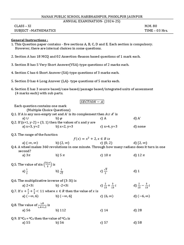 Class 11 Mathematics | PDF | Science | Evaluation