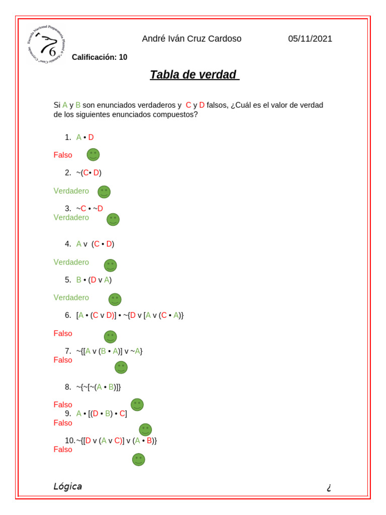 Tarea - 7 Tablas de Verdad | PDF