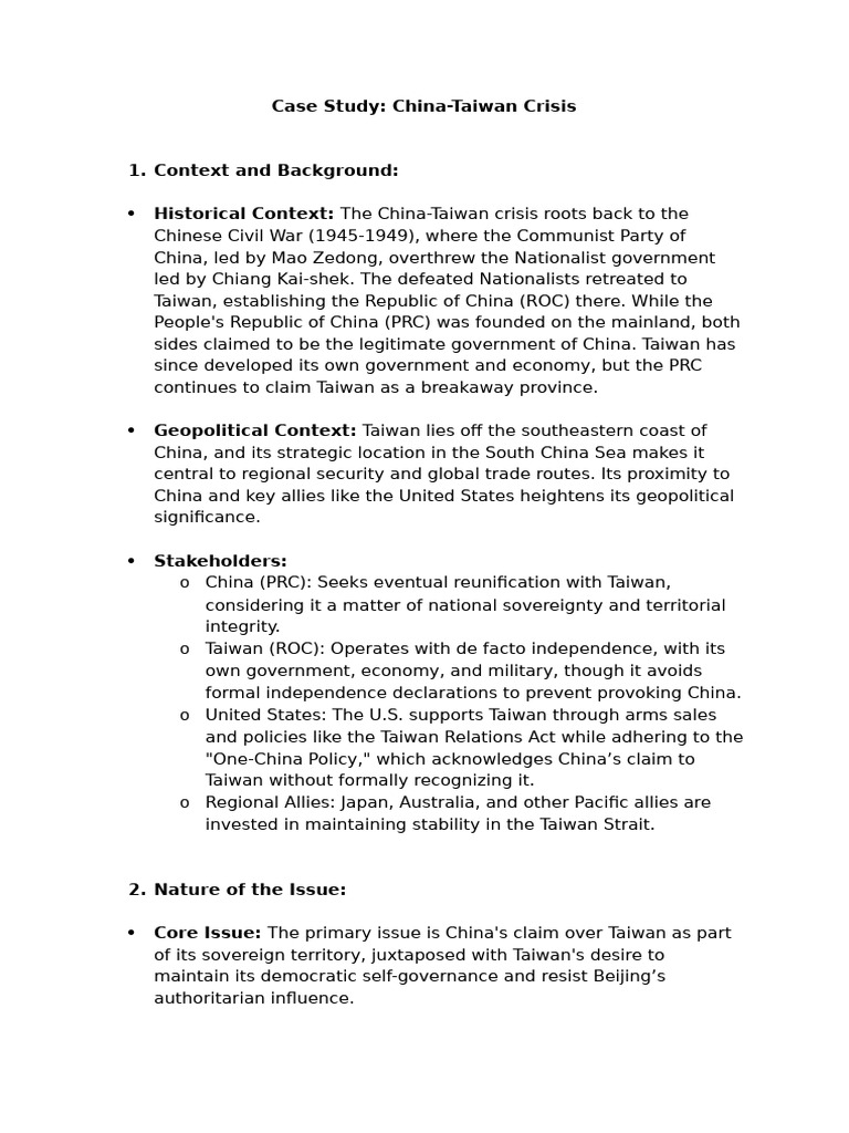 Case Study (China-Taiwan Crisis) | PDF | Taiwan | China