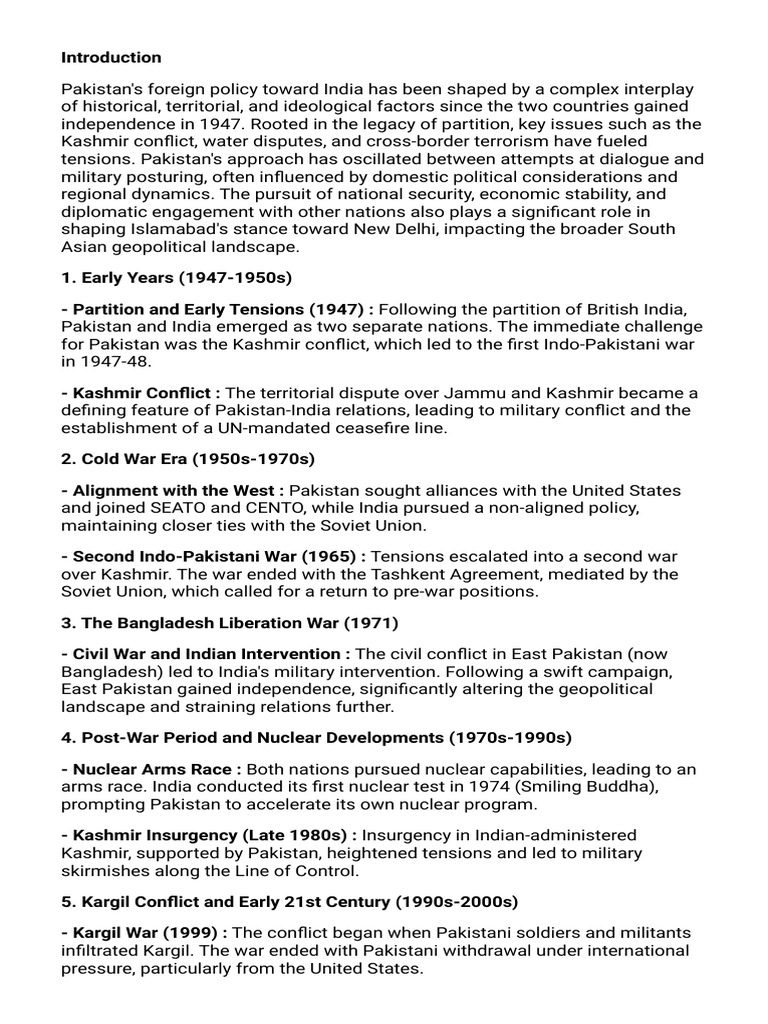 Pakistan-India Relations Overview | PDF | Pakistan | Diplomacy