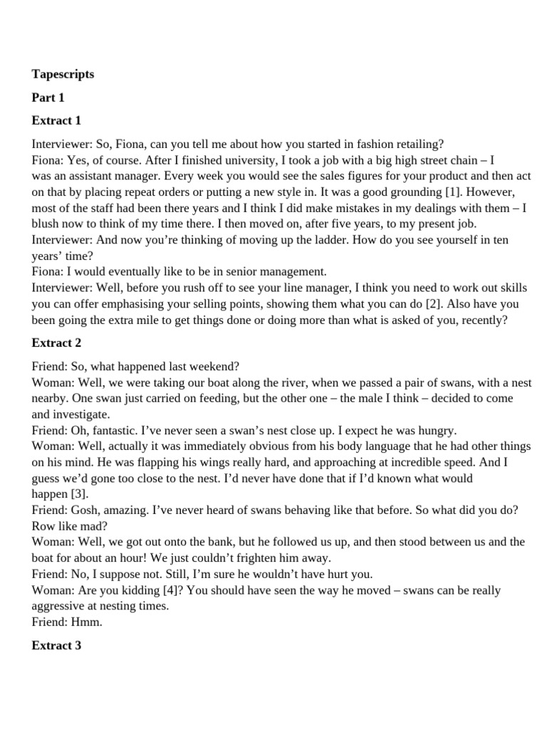 Tapescripts For CAE Listening Part 1 | PDF