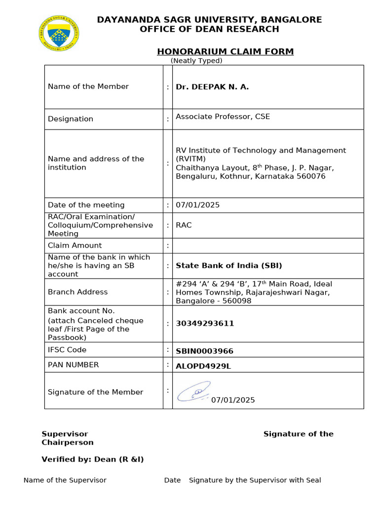 Academic Honorarium Form | PDF