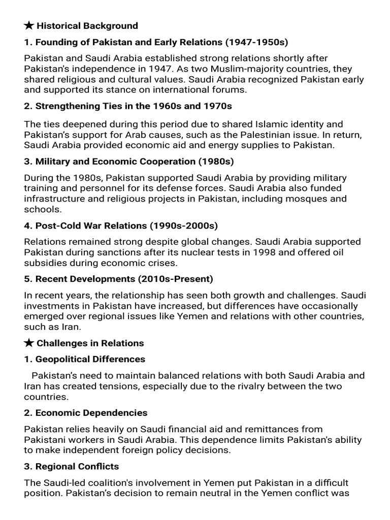 Pakistan-Saudi Arabia Relations Overview | PDF | Pakistan | Saudi Arabia
